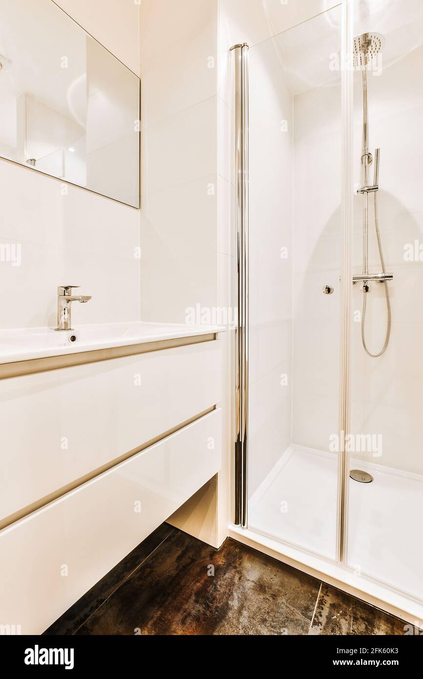 Shower cabin in modern bathroom in flat Stock Photo - Alamy