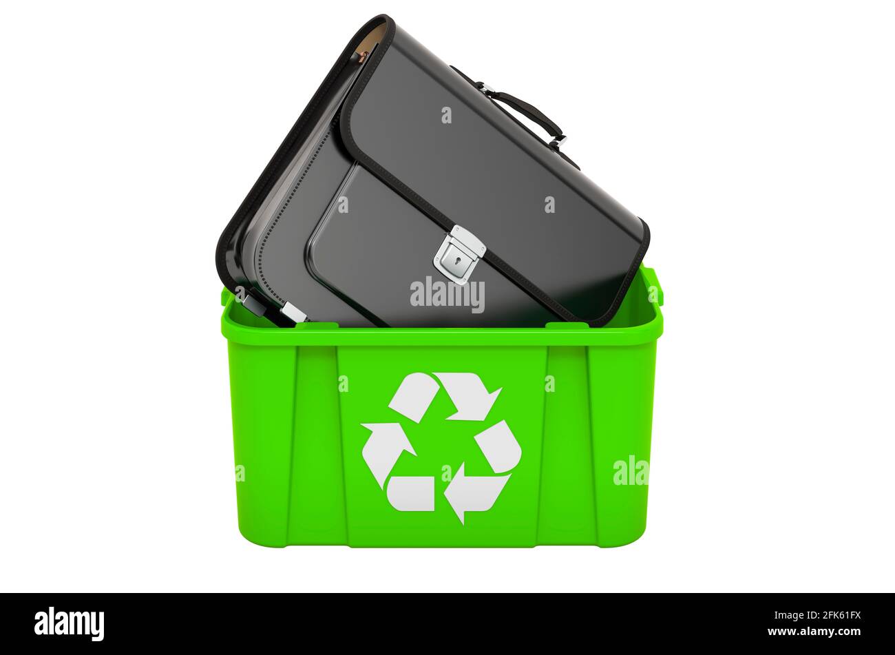 Recycling trashcan with briefcase. 3D rendering isolated on white ...