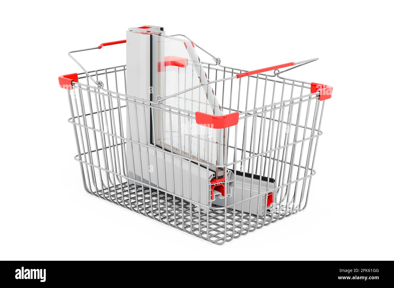 Shopping basket with plastic window profile. 3D rendering isolated on ...