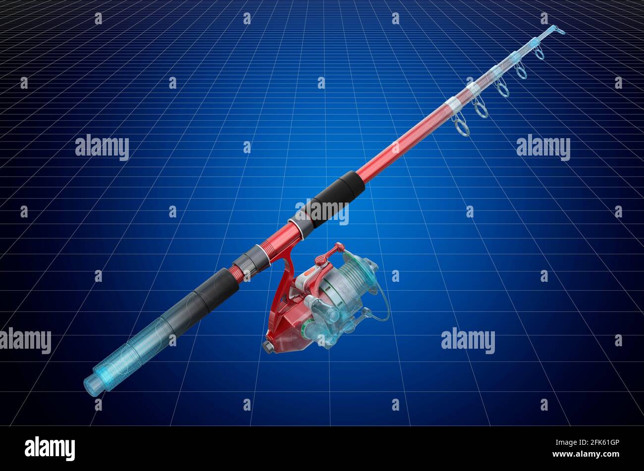 Visualization 3d cad model of fishing rod, blueprint. 3D rendering ...