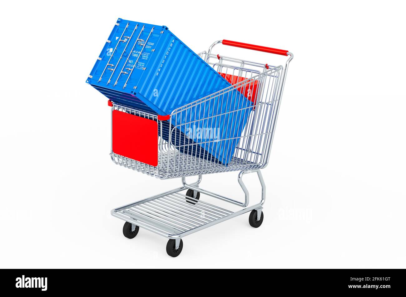 Shopping cart with cargo container, 3D rendering isolated on white ...
