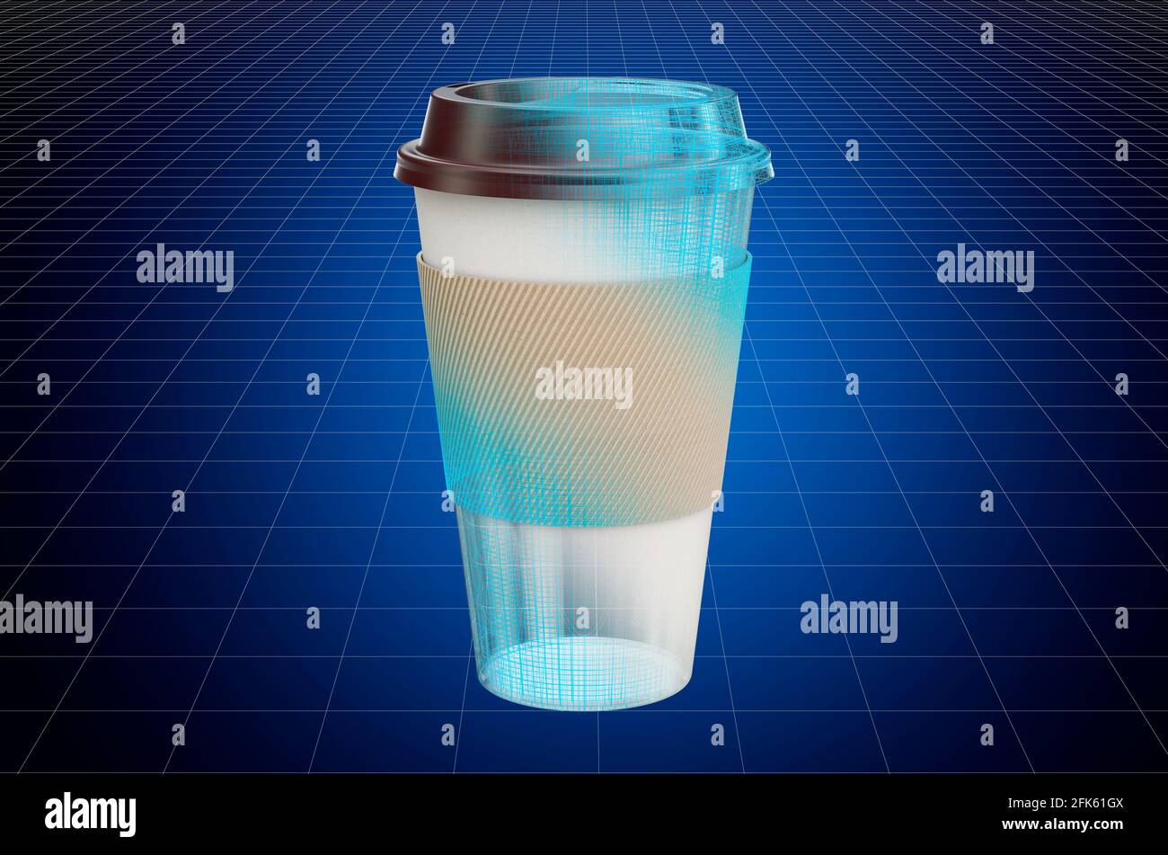 Visualization 3d cad model of disposable cup, blueprint. 3D rendering ...
