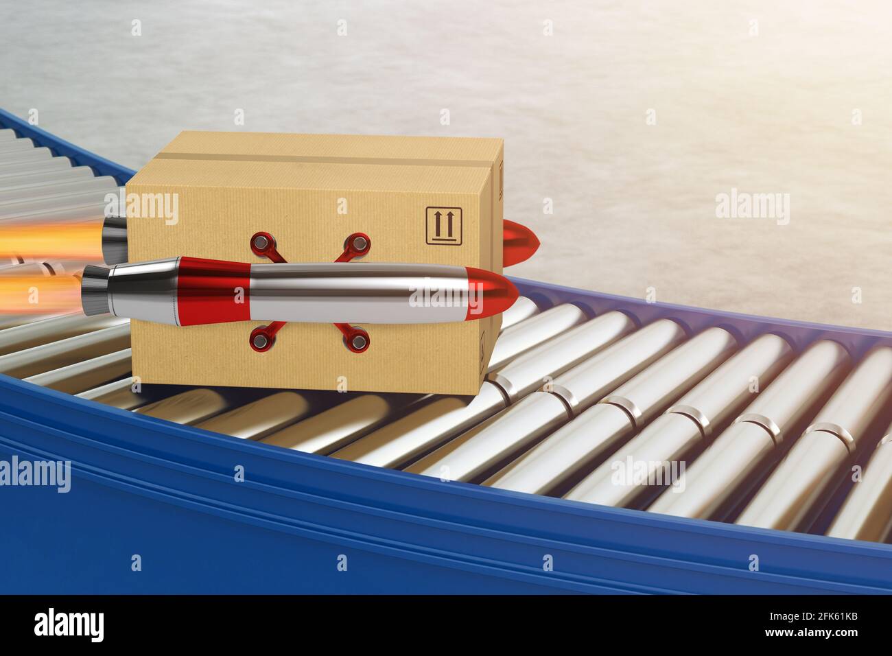 Package starts to fly fast like a rocket. concept of priority shipping ...