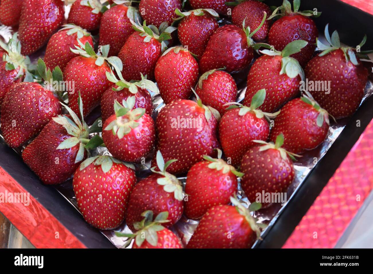 Box for fresh strawberry fruit with beauty view Stock Photo - Alamy