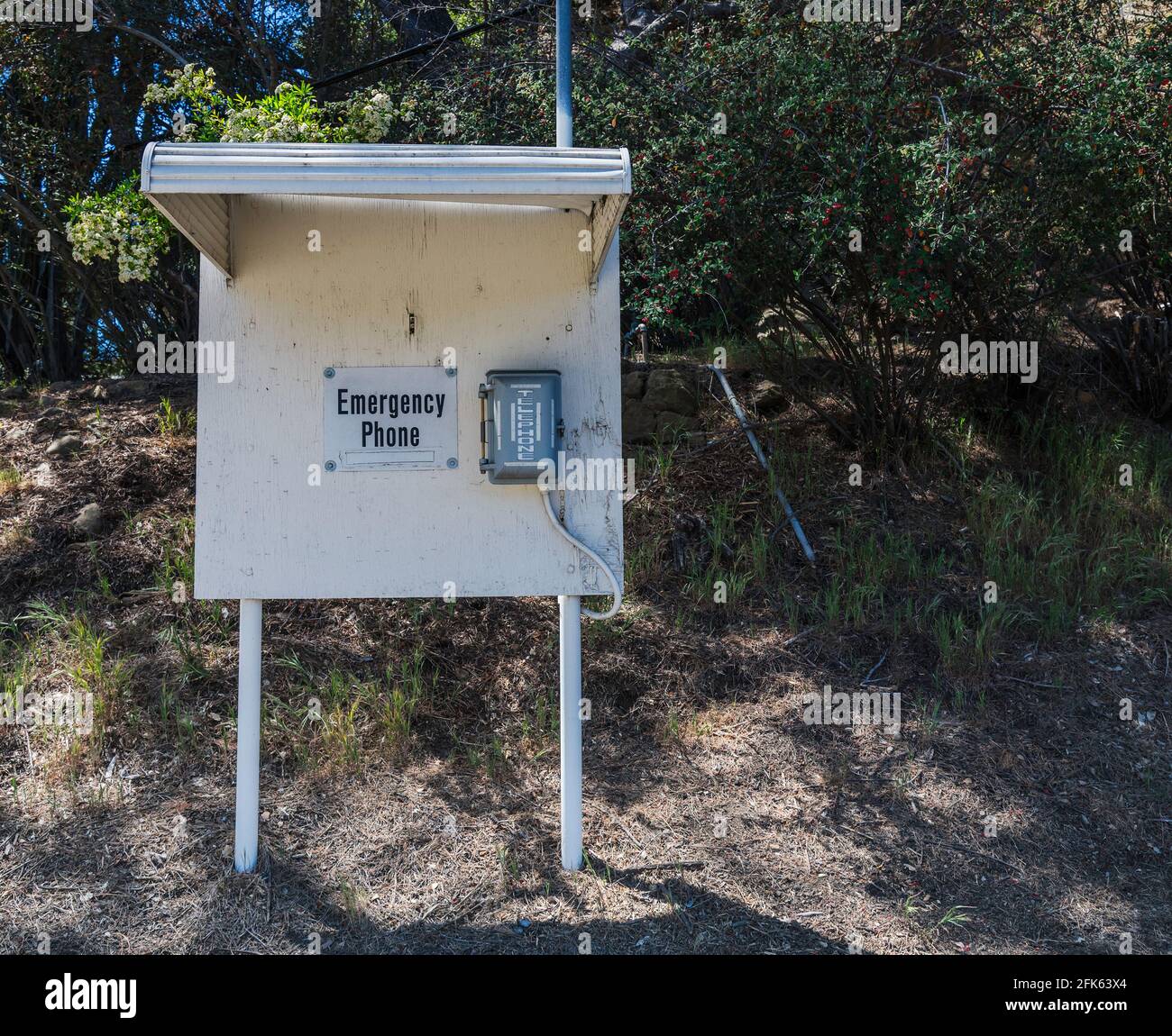 Emergency phone station at Lake Hollywood, Los Angeles, CA Stock Photo ...