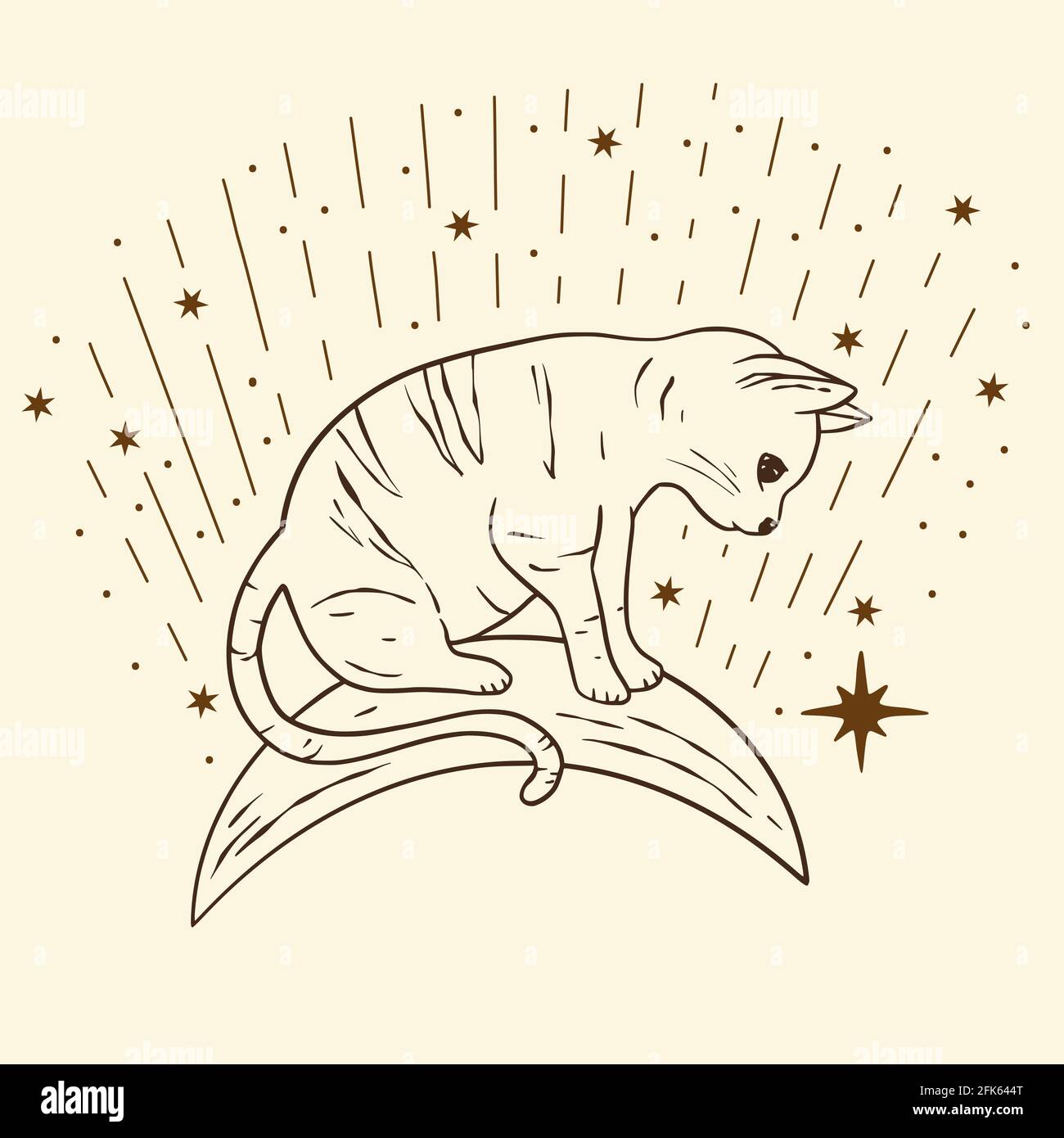 Celestial dreaming cat sacred astrology boho esoteric line art. Nursery ...