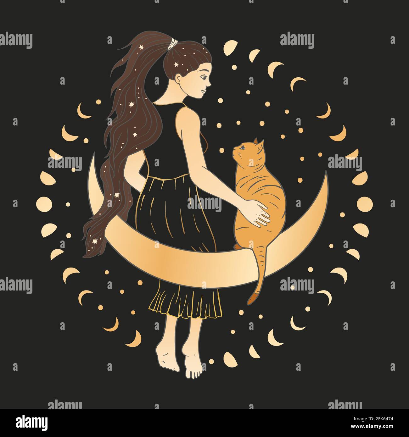 Celestial woman with a cat sacred astrology feminine boho esoteric ...