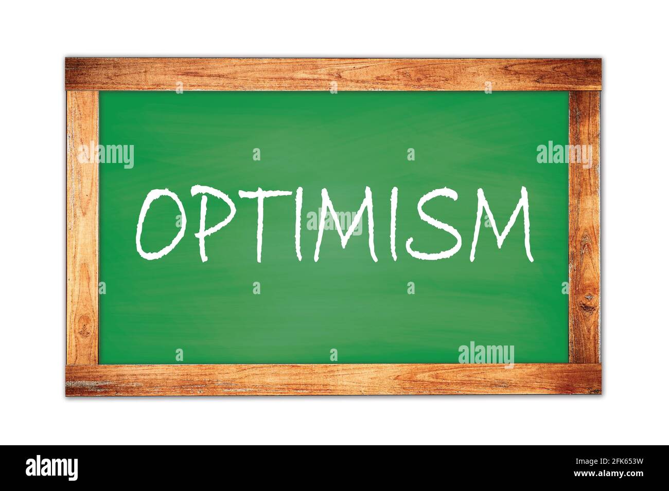 OPTIMISM text written on green wooden frame school blackboard Stock ...