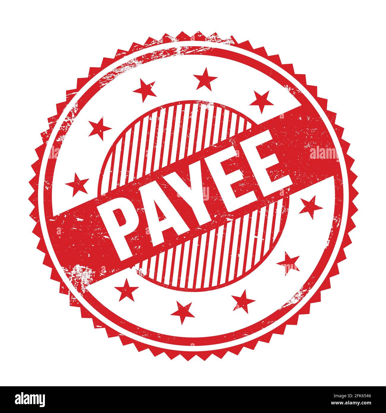 PAYEE text written on red grungy zig zag borders round stamp Stock ...