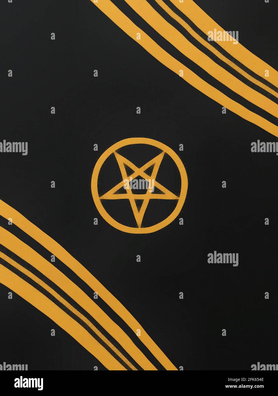 Satanic pentagram and yellow lines. Dark background. Artistic work ...