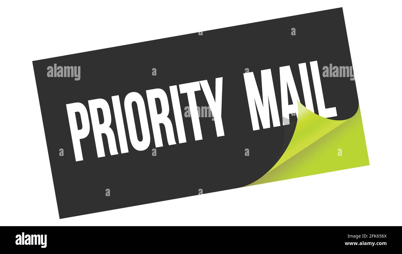 PRIORITY MAIL text written on black green sticker stamp Stock Photo - Alamy