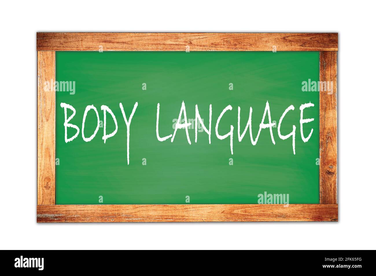 BODY LANGUAGE text written on green wooden frame school blackboard ...