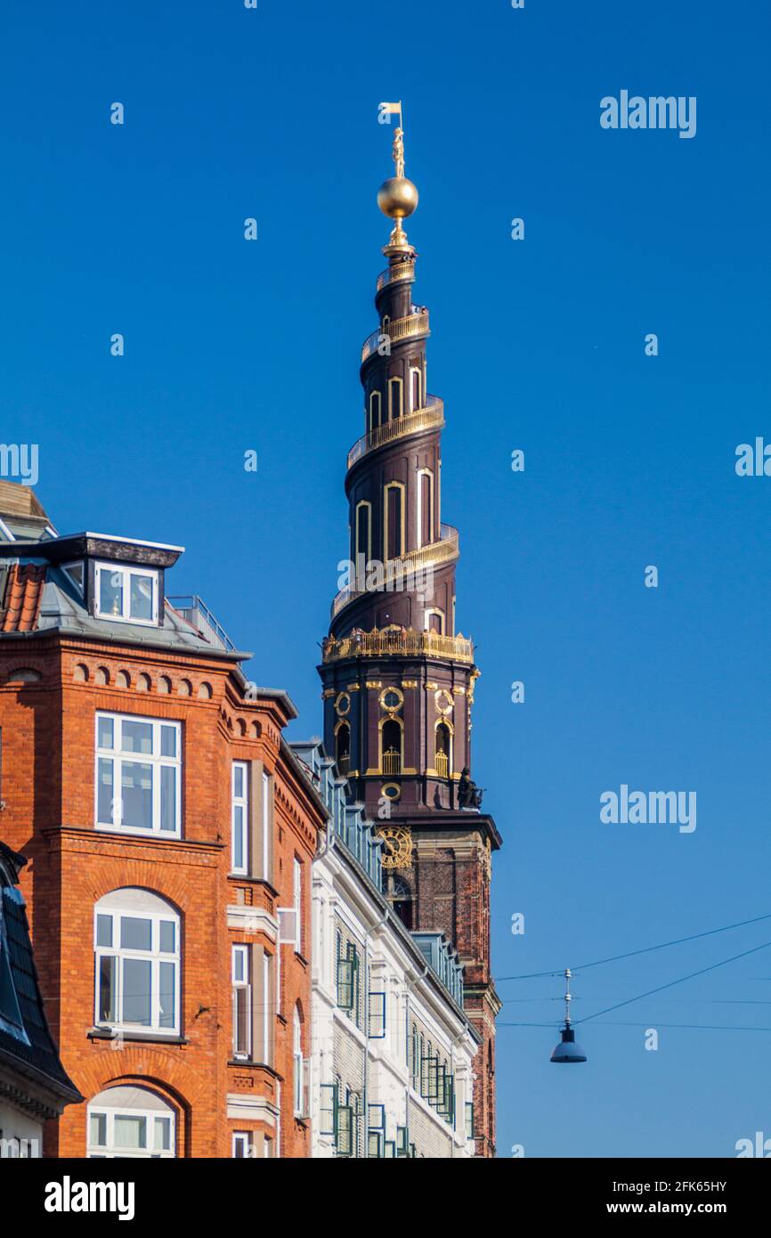Church of Our Saviour tower in Copenhagen, Denmark Stock Photo - Alamy