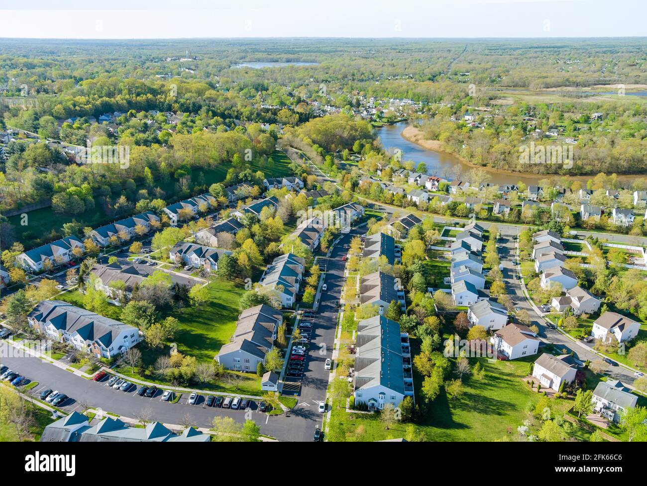 Small american town district with houses and roads on aerial view Stock ...