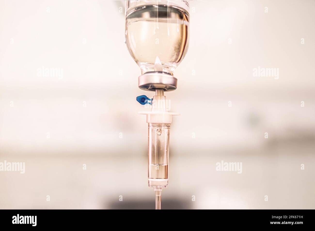 Close up saline solution drip for patient and infusion in hospital ...