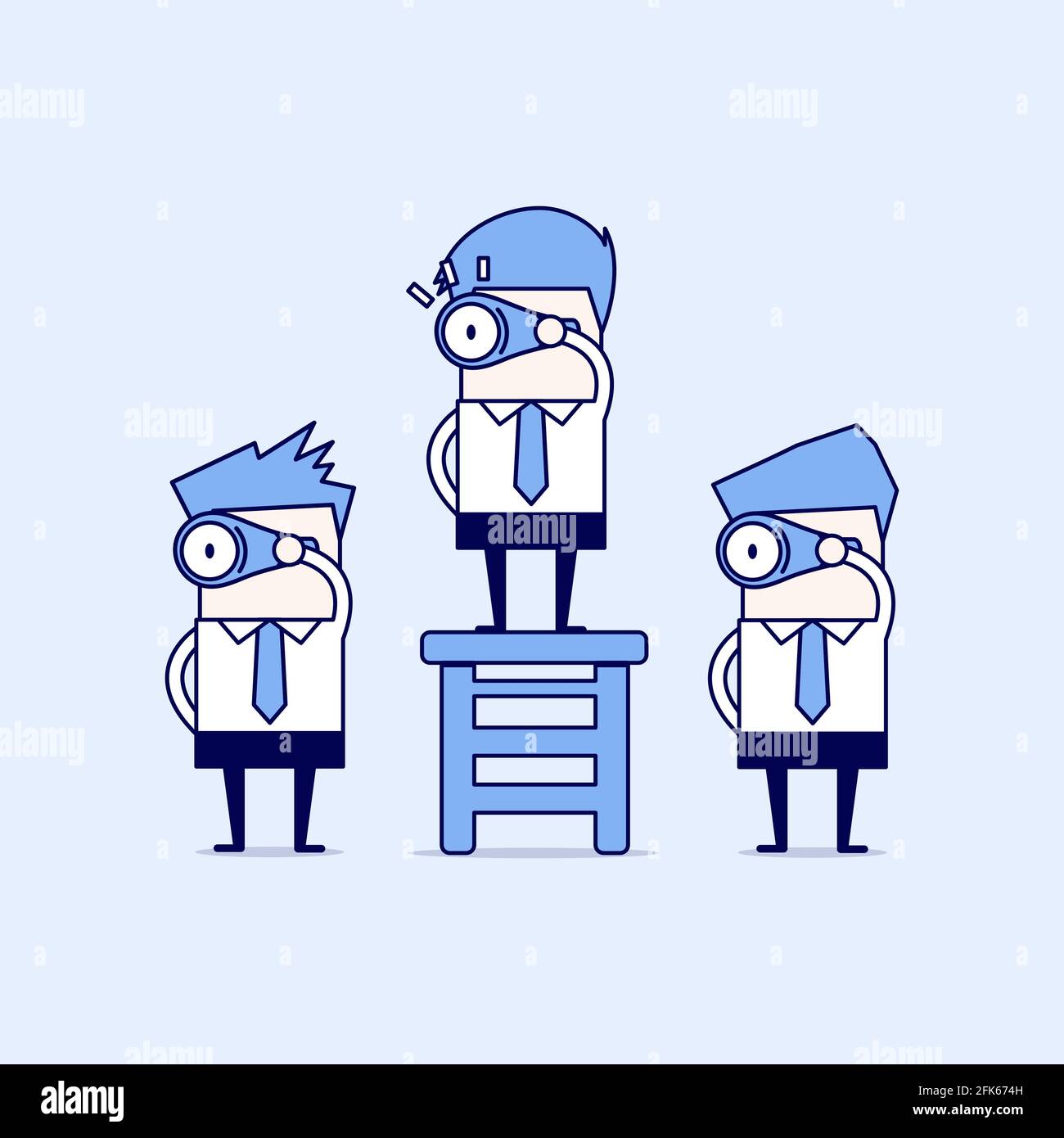 Businessman with telescope in different perspective. leadership vision concept. Cartoon ...