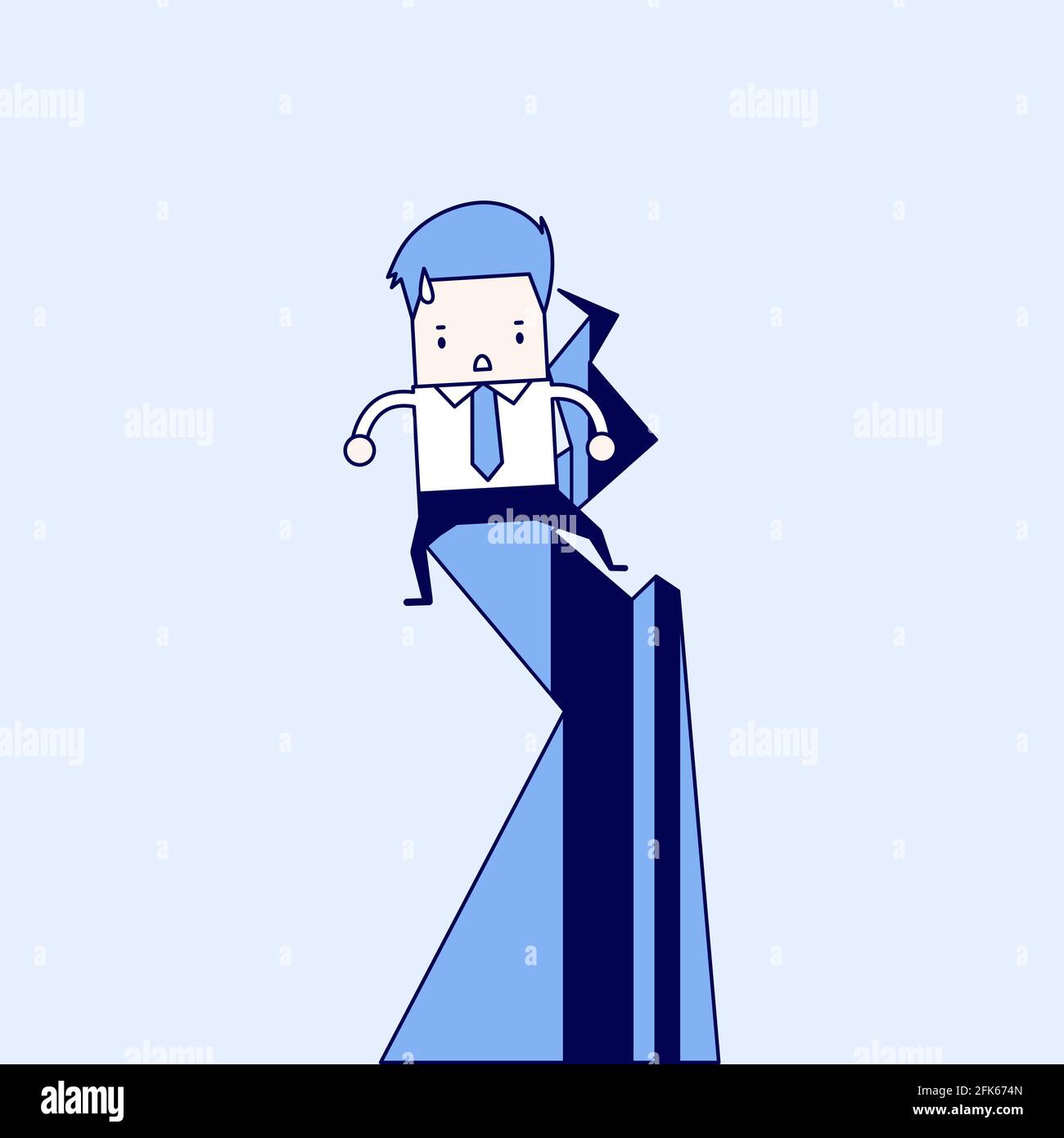 Businessman standing on earthquake ground crack. Cartoon character thin ...