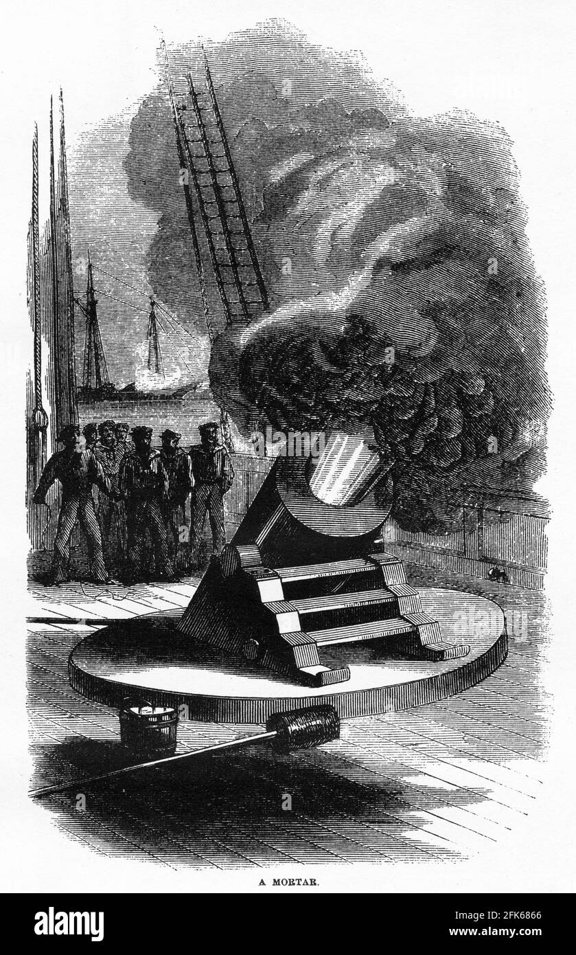 Engraving of a mortar being fired during the American civil war Stock ...