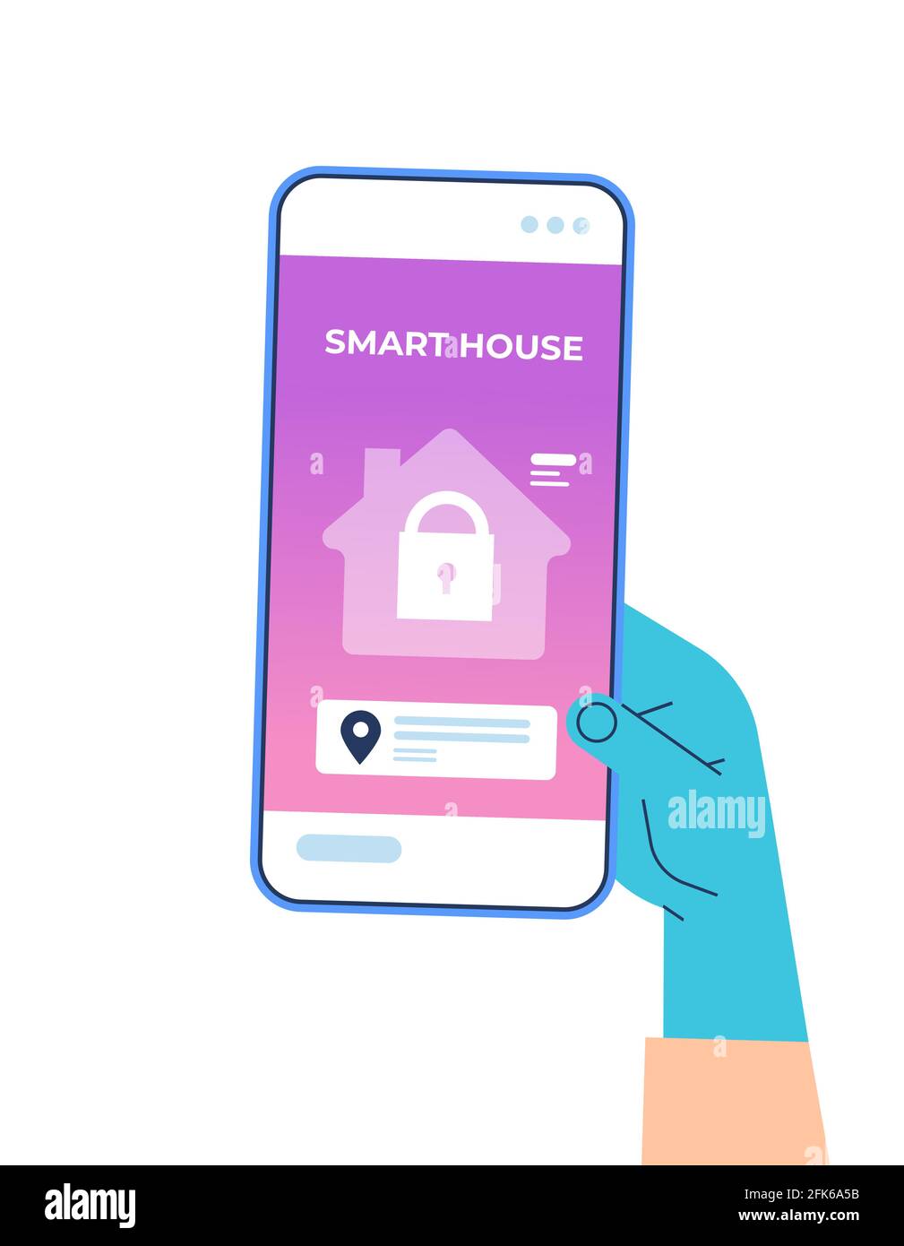 human hand using mobile app for smart house system control on ...