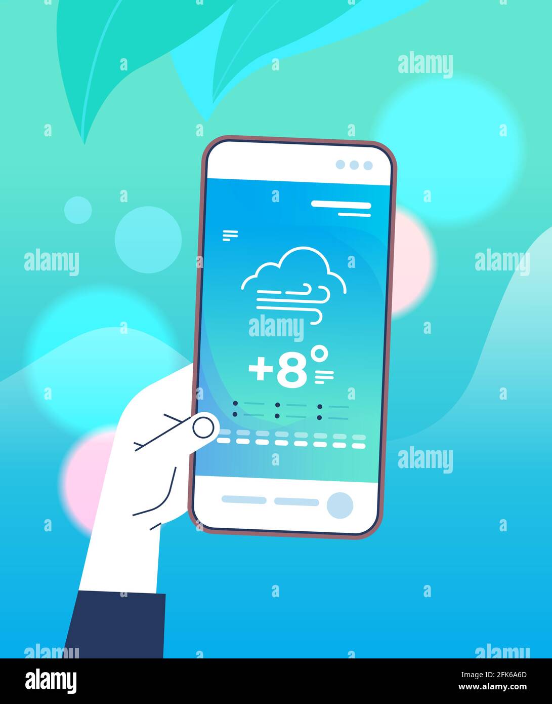 human hand holding smartphone with daily temperature mobile app weather ...