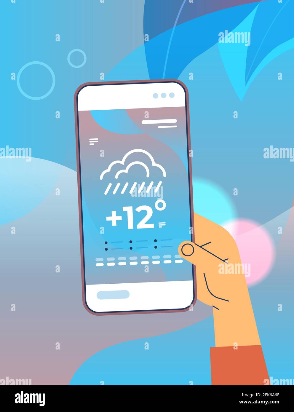 human hand holding smartphone with daily temperature mobile app weather ...
