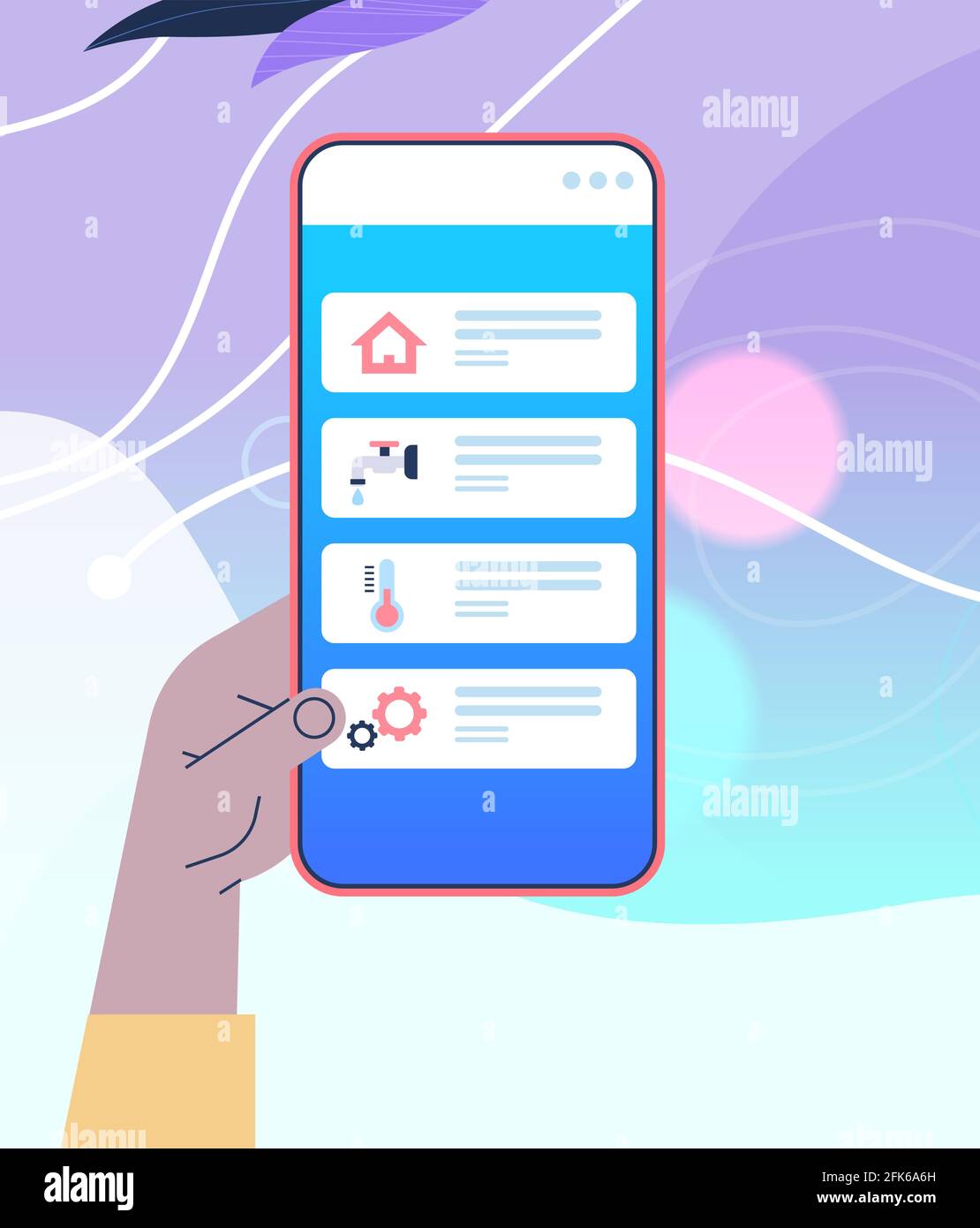 hand using mobile app for smart house system control on smartphone ...