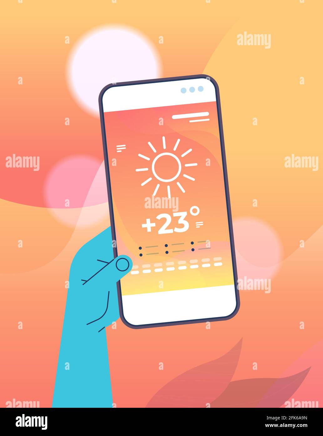human hand holding smartphone with daily temperature mobile app weather ...