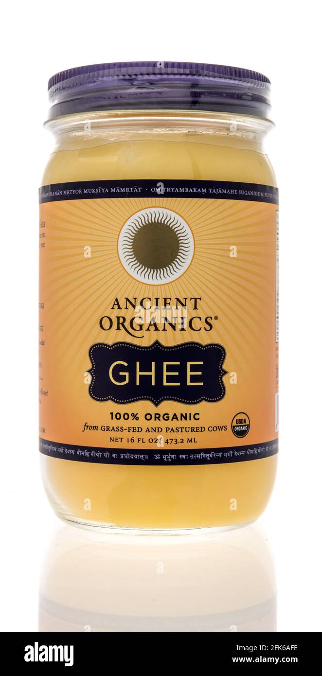 Winneconne, WI - 22 April 2021: A package of Ancient organics ghee ...