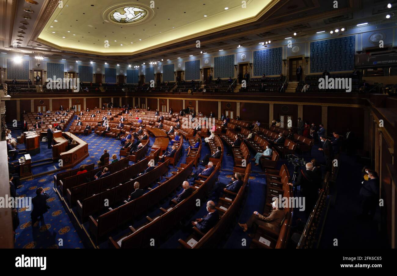U.S. President Joe Biden delivers his first address to a socially ...