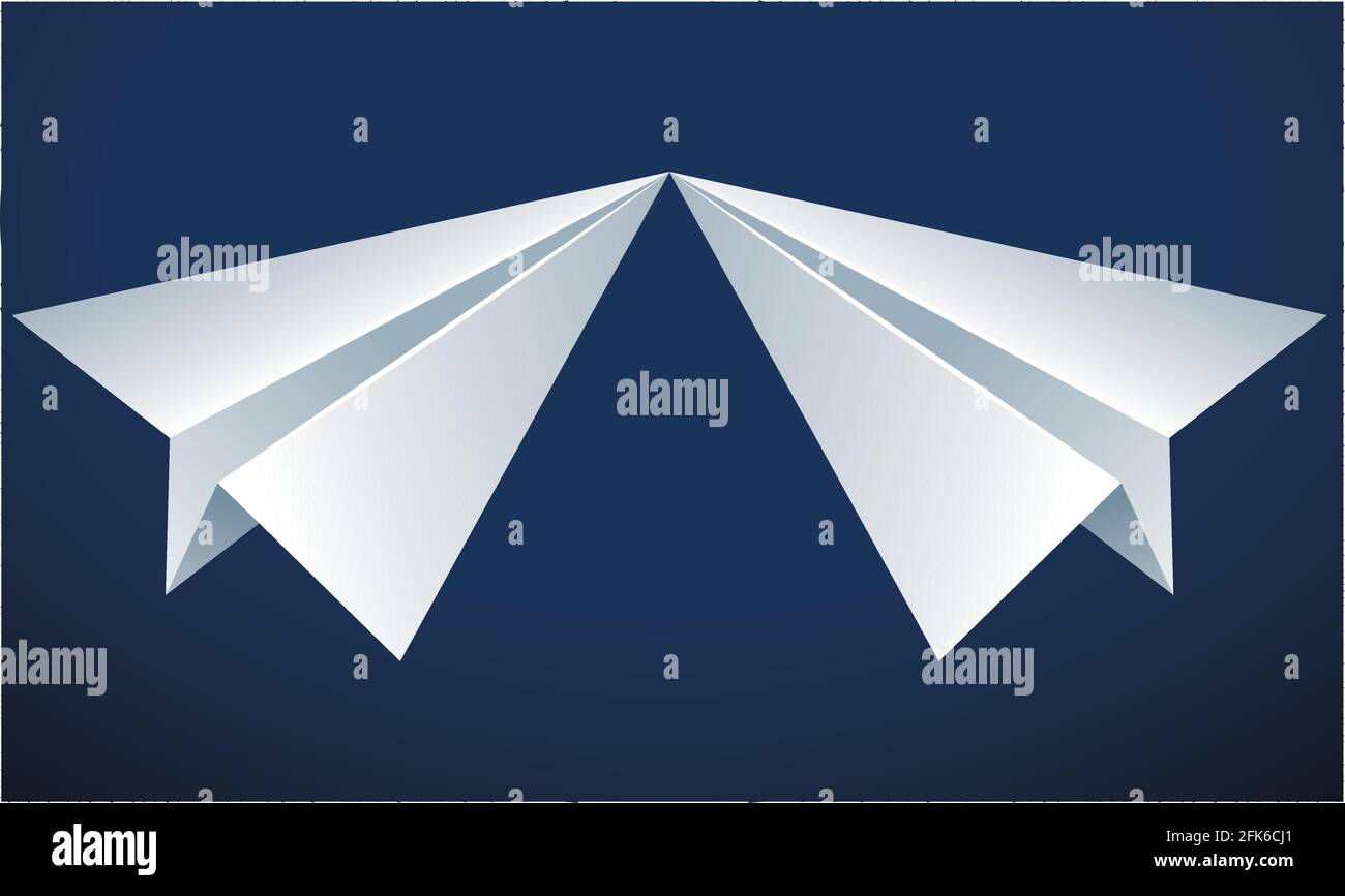 two paper planes touching nose on abstract blue background Stock Vector ...