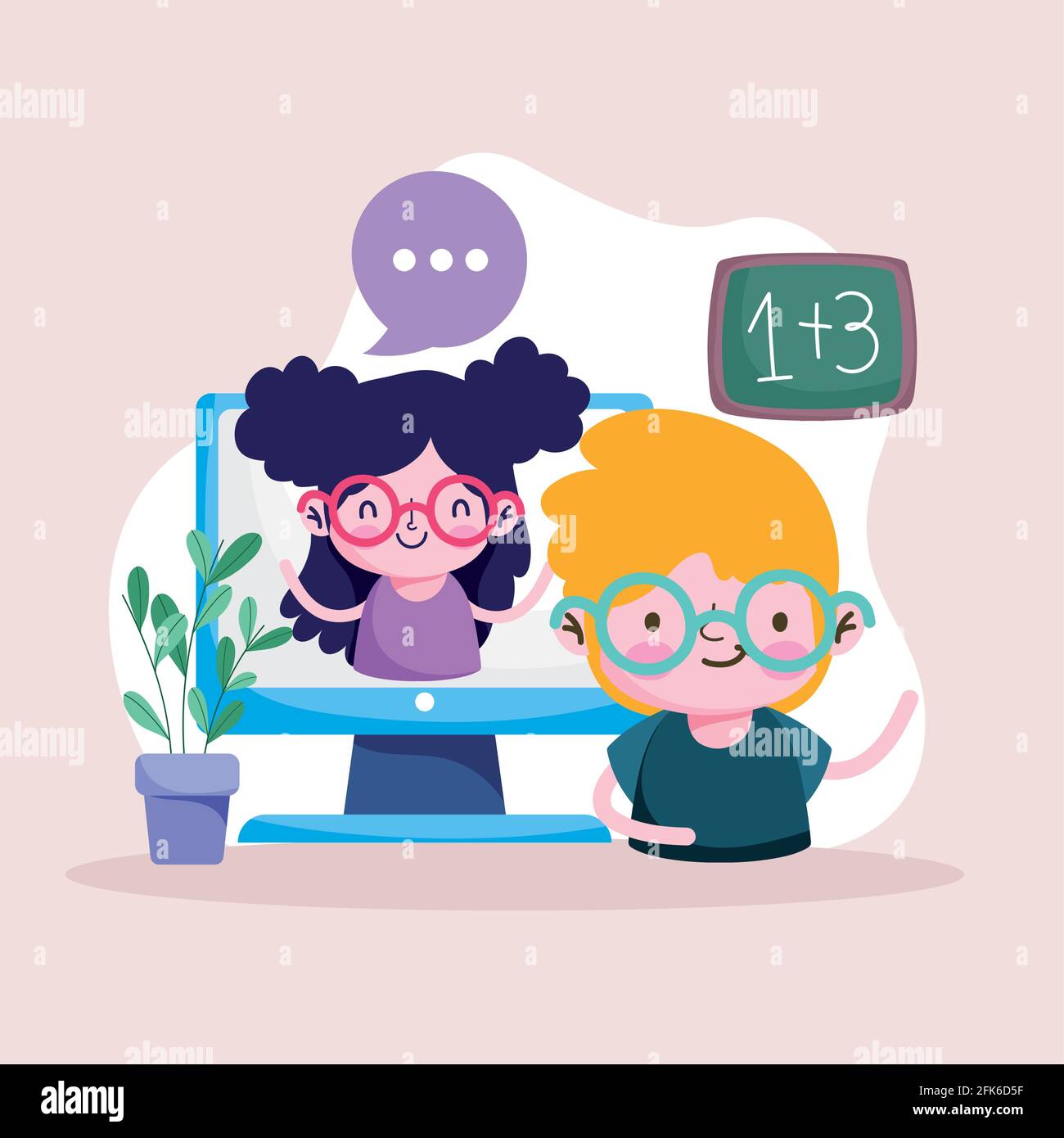 online learning students computer connection Stock Vector Image & Art ...
