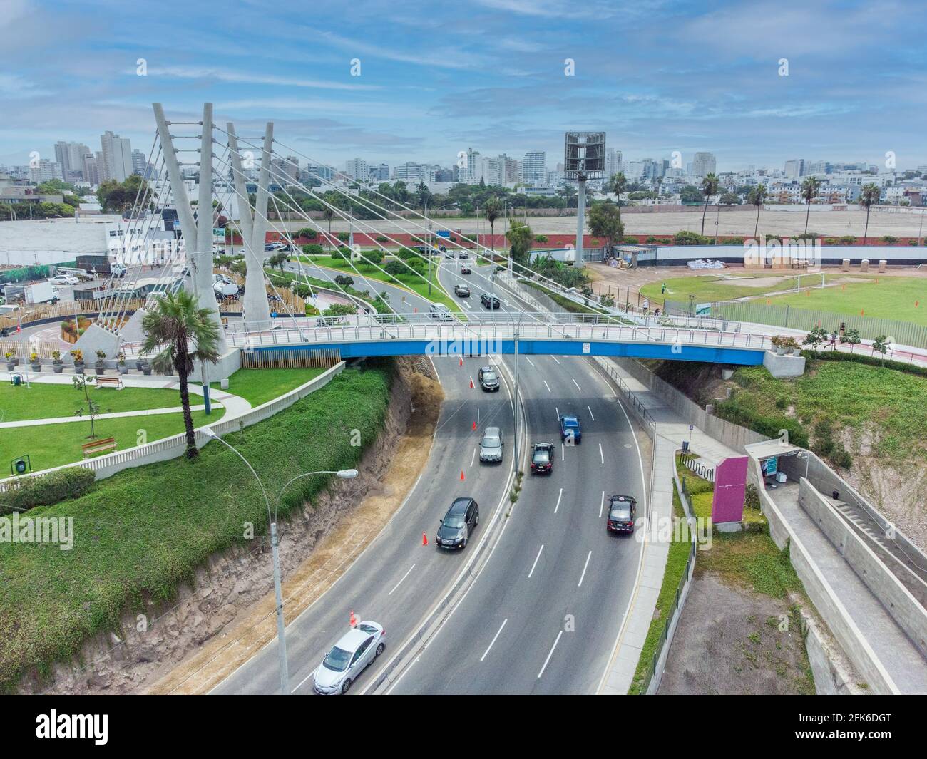 Aerial view of the La Amistad Bridge that connects the districts of ...
