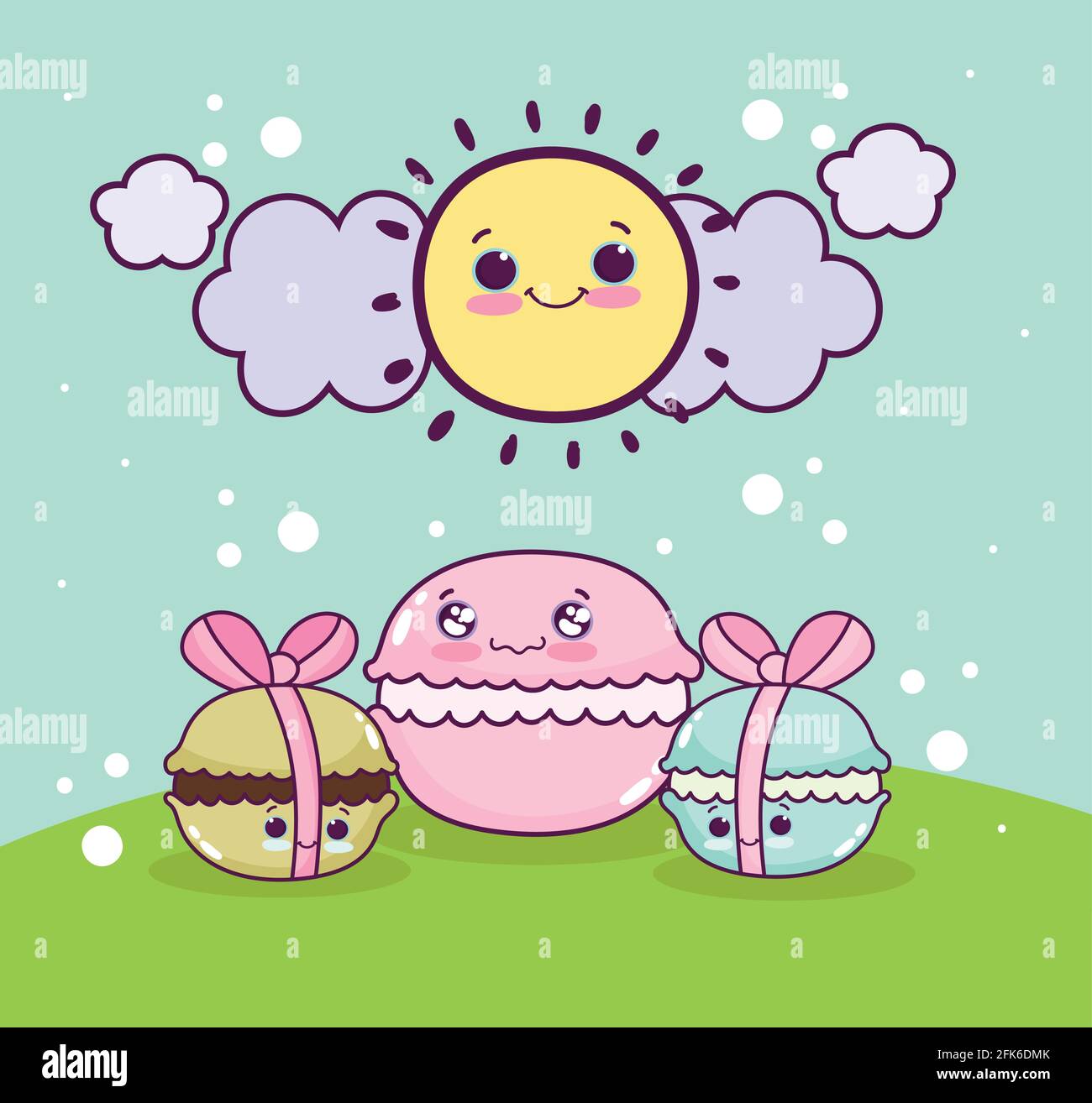 cute macaroons sun clouds grass cartoon Stock Vector Image & Art - Alamy