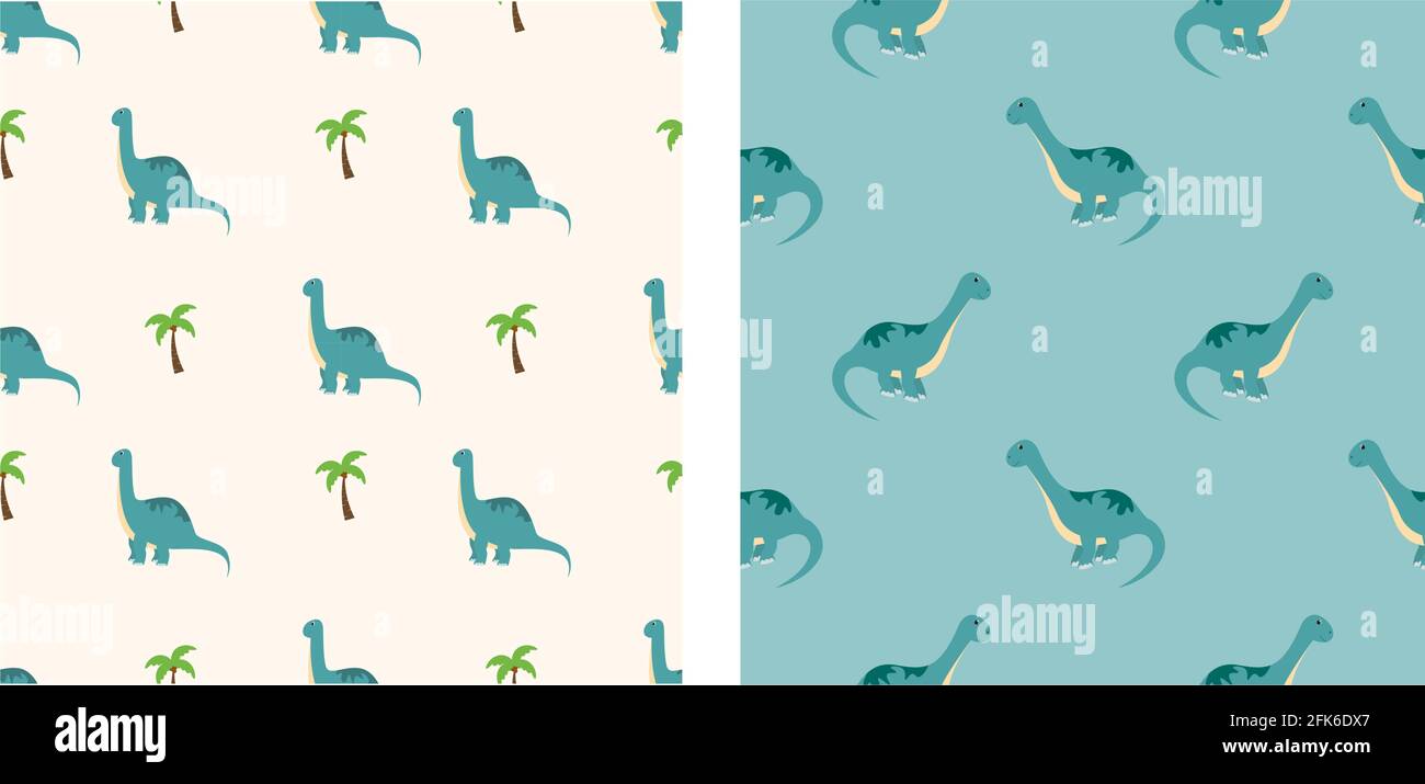 Cute Cartoon Characters Diplodocus Dinosaurs With Seamless Pattern To ...