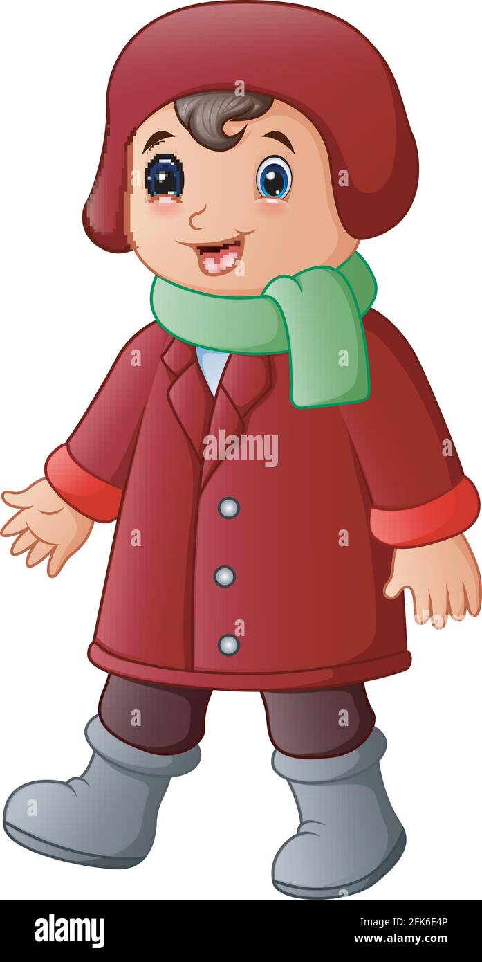Cartoon boy in red winter clothes with green scarf Stock Vector Image ...