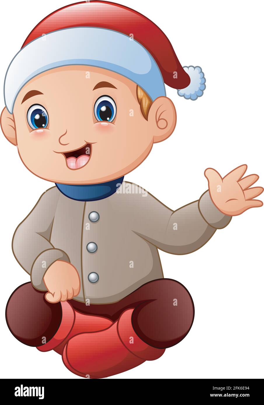 Vector illustration of Cute little boy in santa hat waving Stock Vector ...