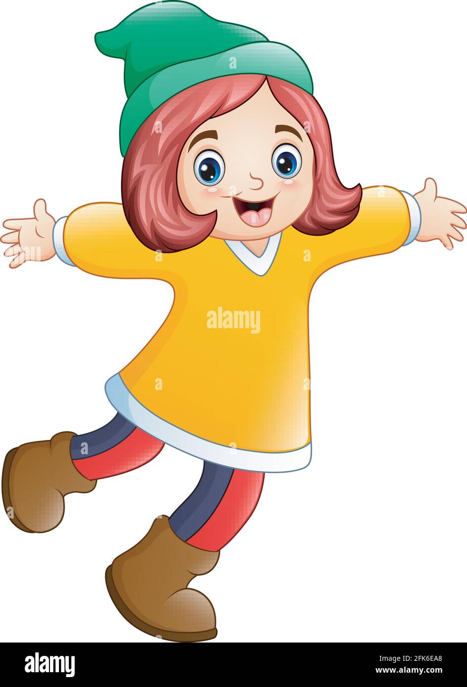 Vector illustration of Happy girl in yellow santa claus costume Stock ...