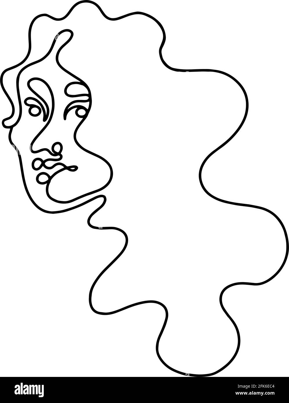 Modern stylish abstract linear portrait of a woman with long hair ...
