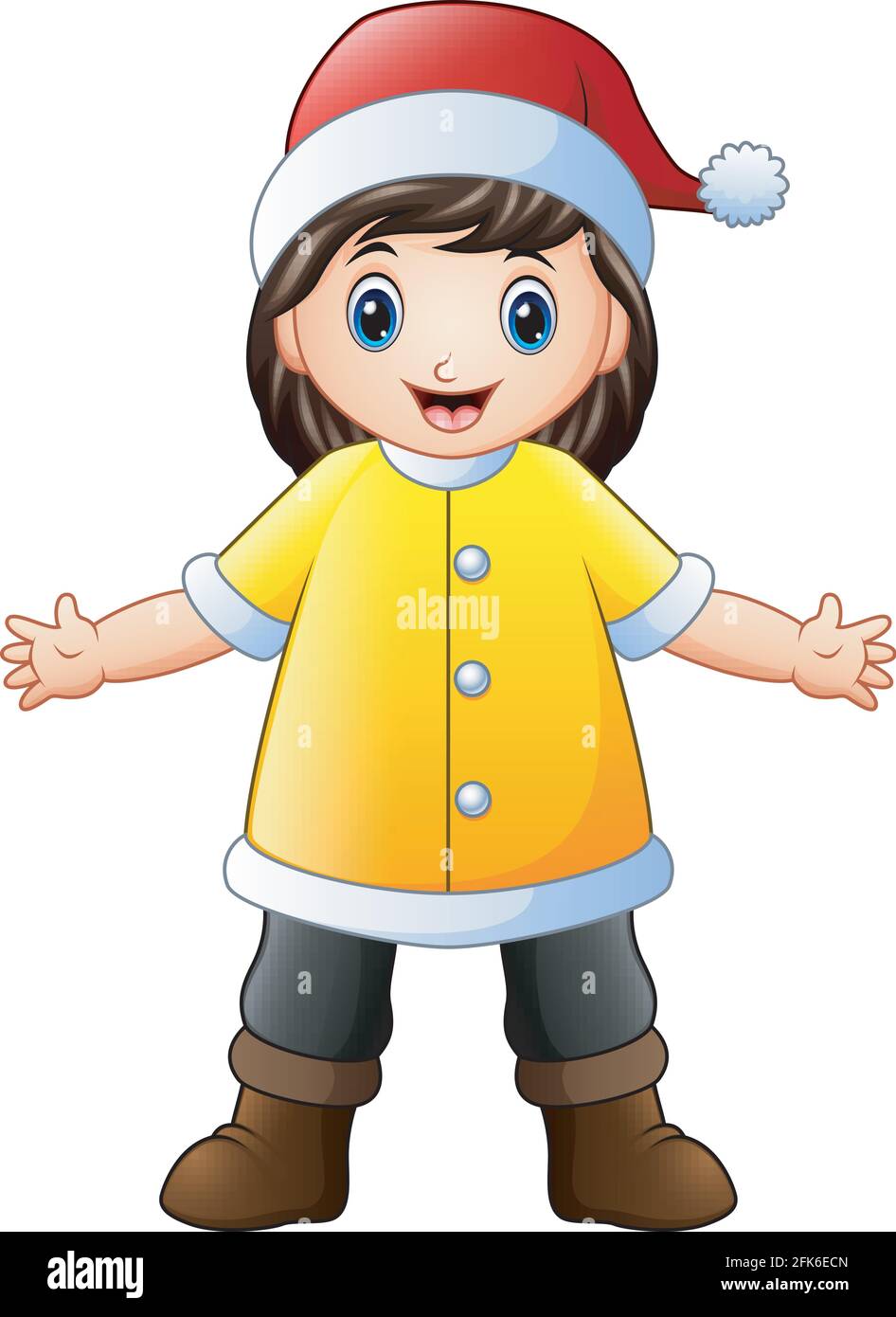 Vector illustration of Happy girl in yellow santa claus costume Stock ...