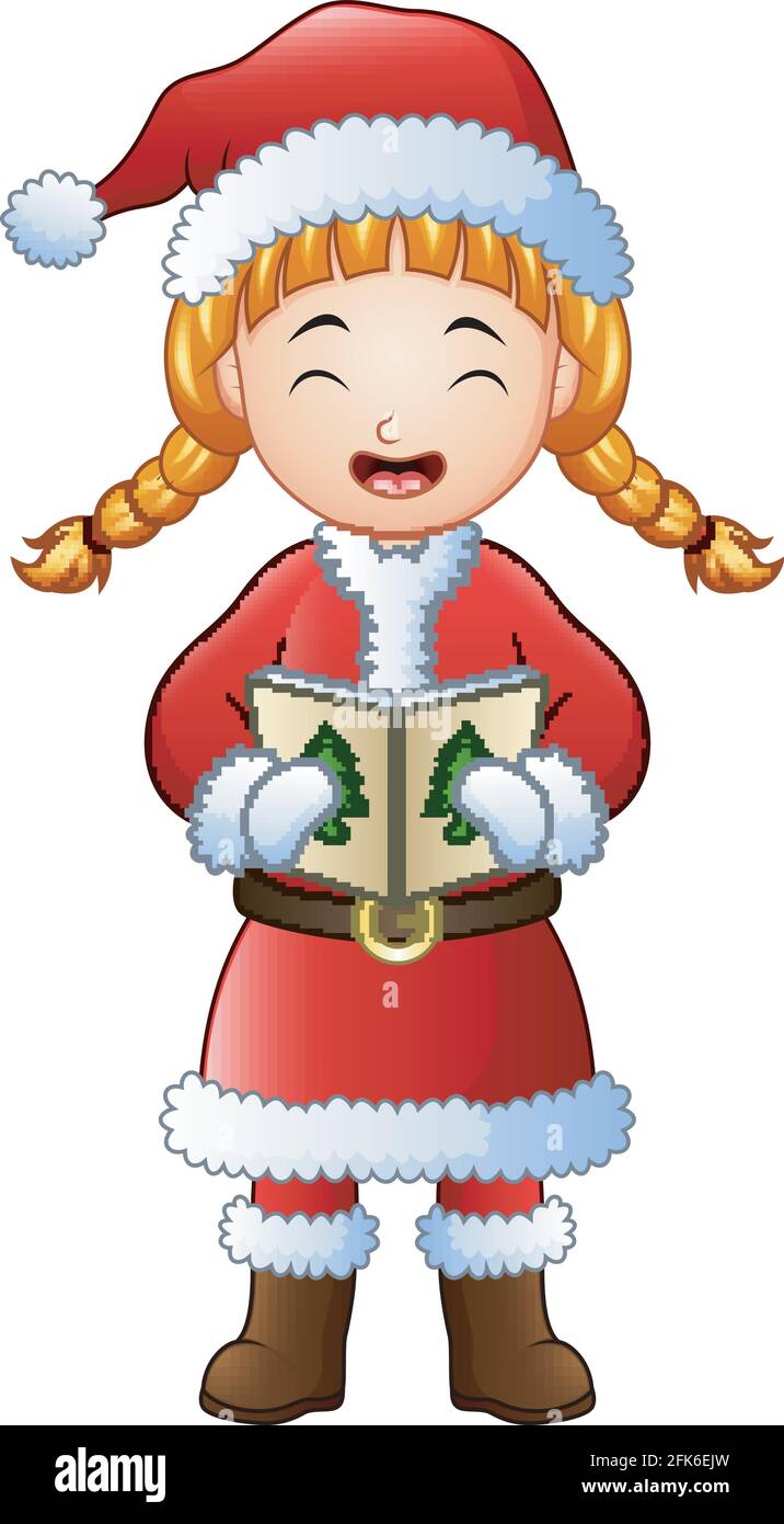 Vector illustration of Cartoon girl singing christmas carols Stock ...