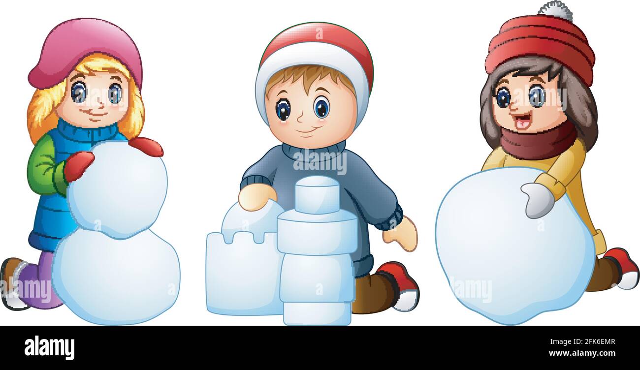 Vector illustration of Cartoon kids playing with snow Stock Vector ...