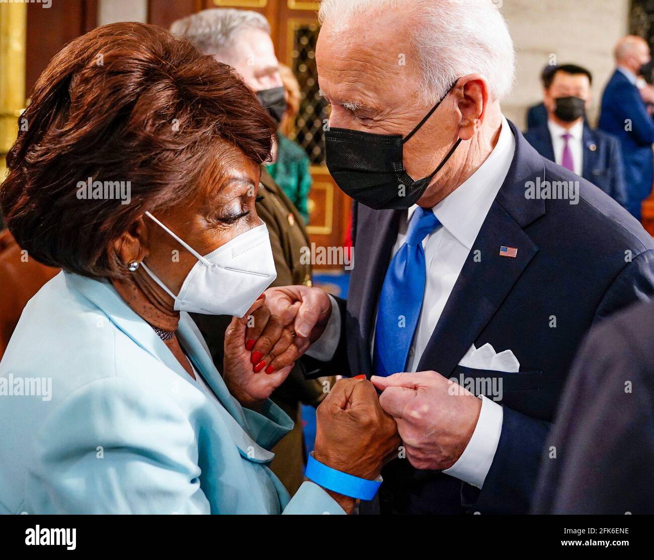 WASHINGTON, DC - APRIL 28: President Joe Biden talks with Rep. Maxine ...