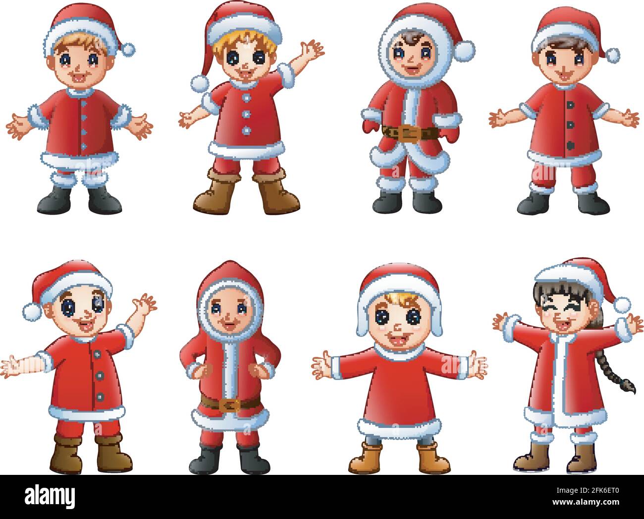 Vector illustration of Collection of christmas santa claus kids on ...