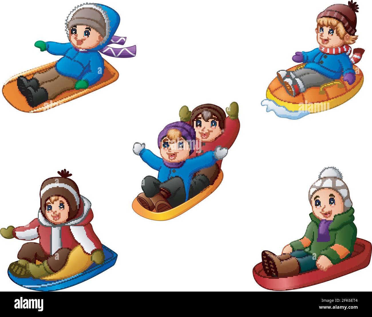Set of cute children sledding illustration Stock Vector Image & Art - Alamy