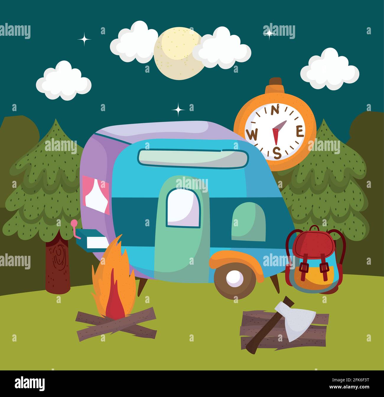 camping camper bonfire compass night Stock Vector Image & Art - Alamy