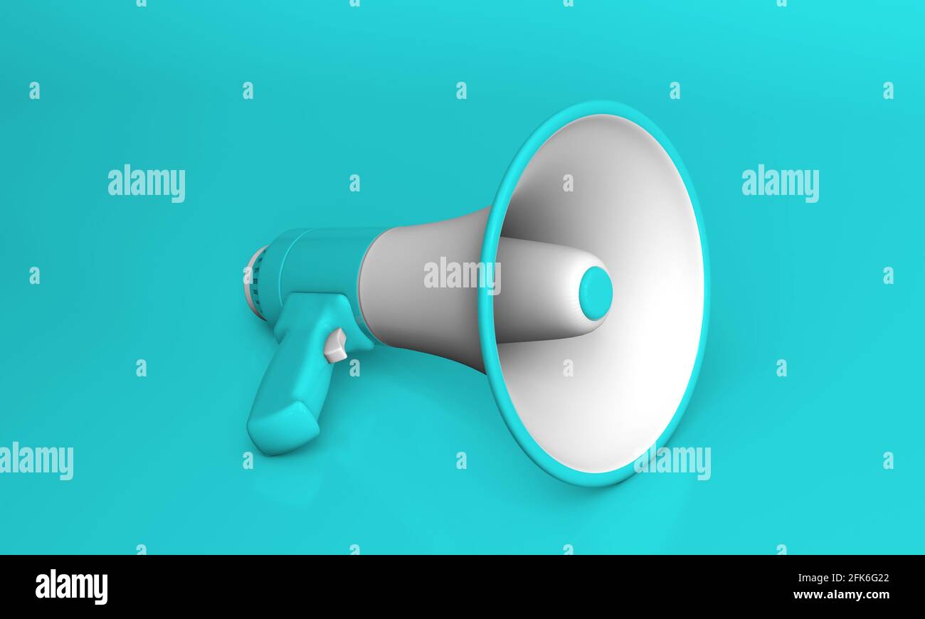 Green megaphone loudspeaker on a green background. 3d render Stock ...