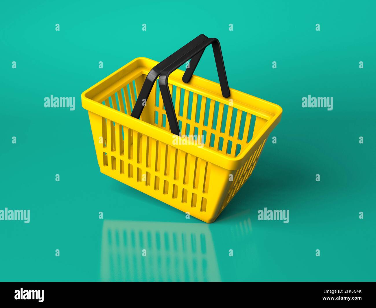 Yellow shopping basket on a green background. 3d render Stock Photo - Alamy