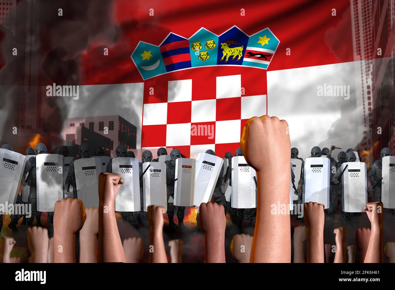 Protest in Croatia - police special forces stand against the ...