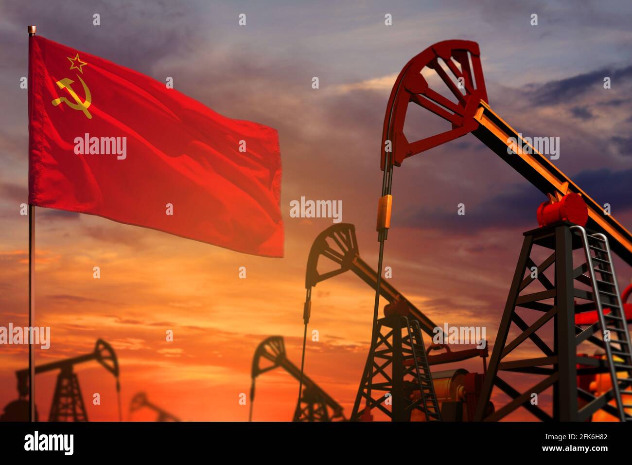 Soviet Union (SSSR, USSR) oil industry concept, industrial illustration ...