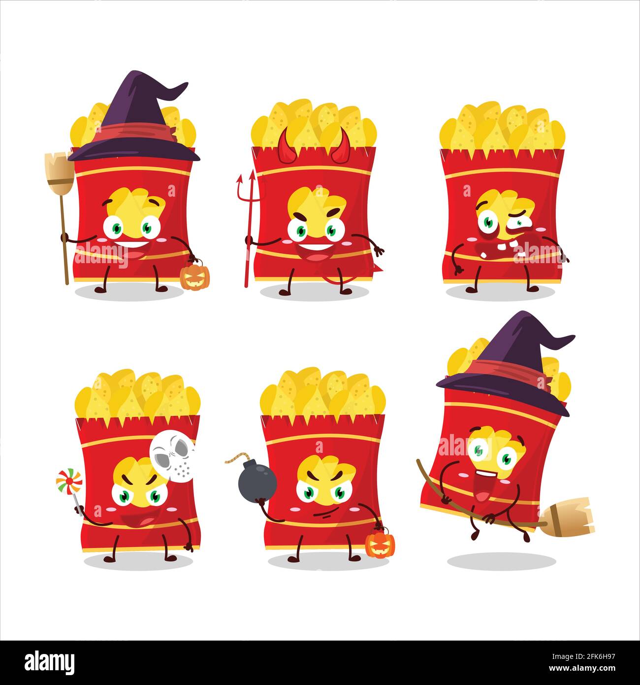 Halloween expression emoticons with cartoon character of potato chips ...